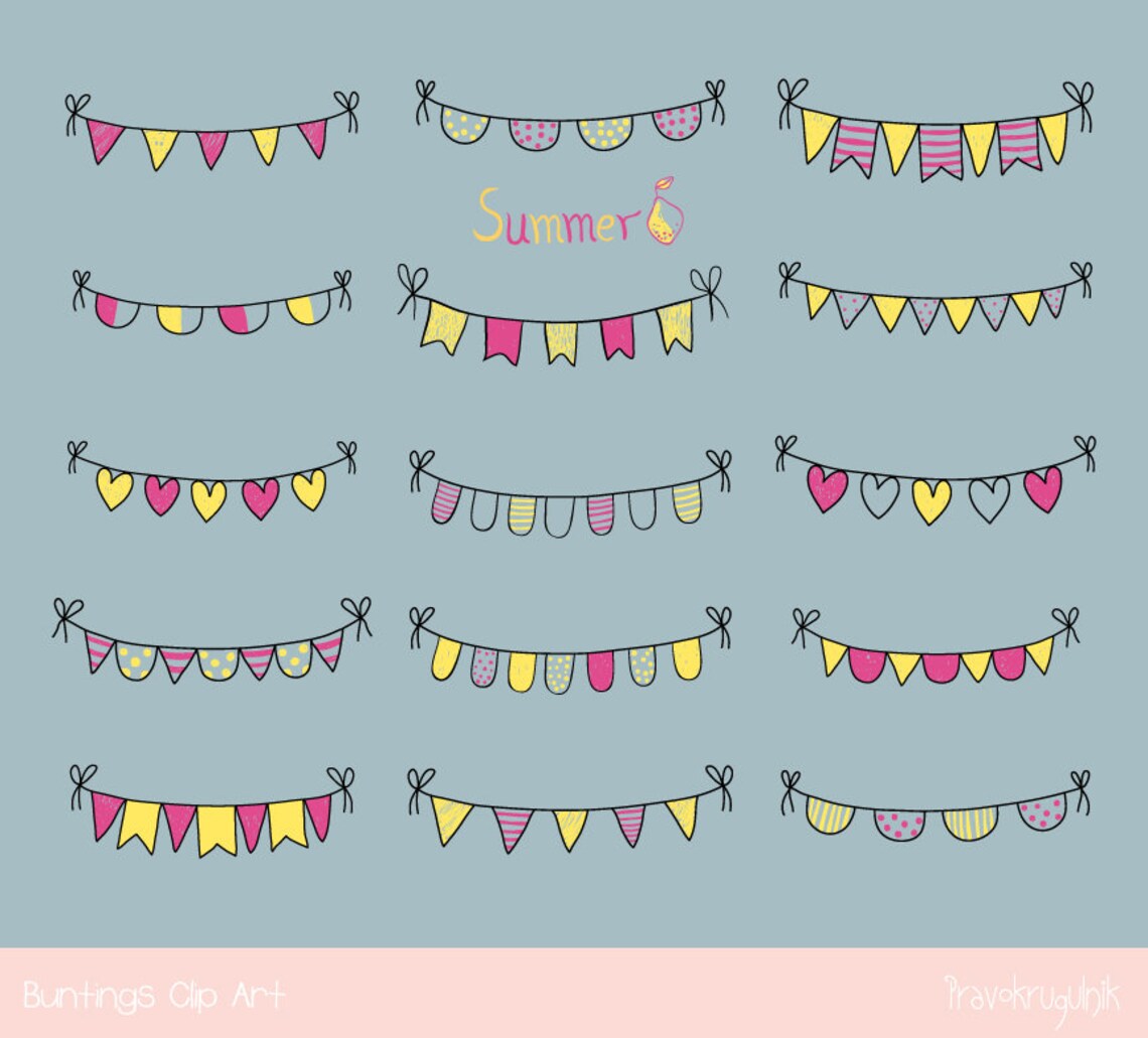 Cute Doodle Bunting Clipart Yellow and Purple Summer Bunting - Etsy