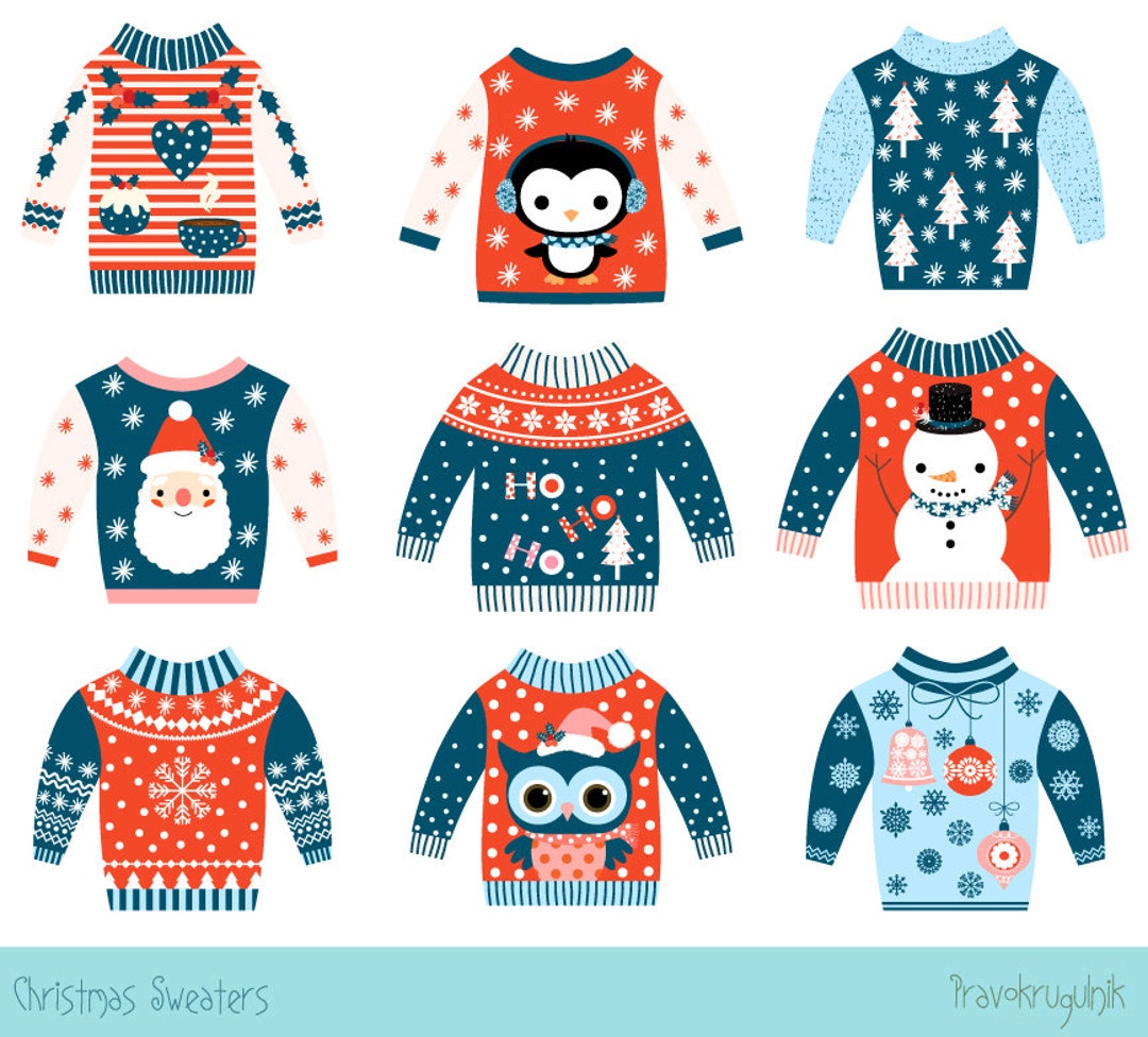 Tacky Christmas Sweater Clipart, Ugly Christmas Sweater Clipart Set ...
