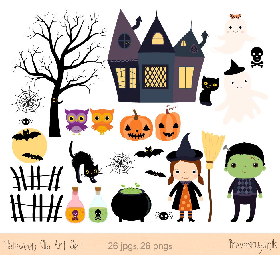 Halloween Clip Art Set Cute Halloween Images Haunted House - Etsy
