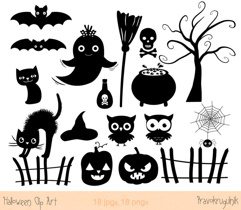 Halloween Silhouette Clip Art, Halloween Silhouette Clipart Set ...