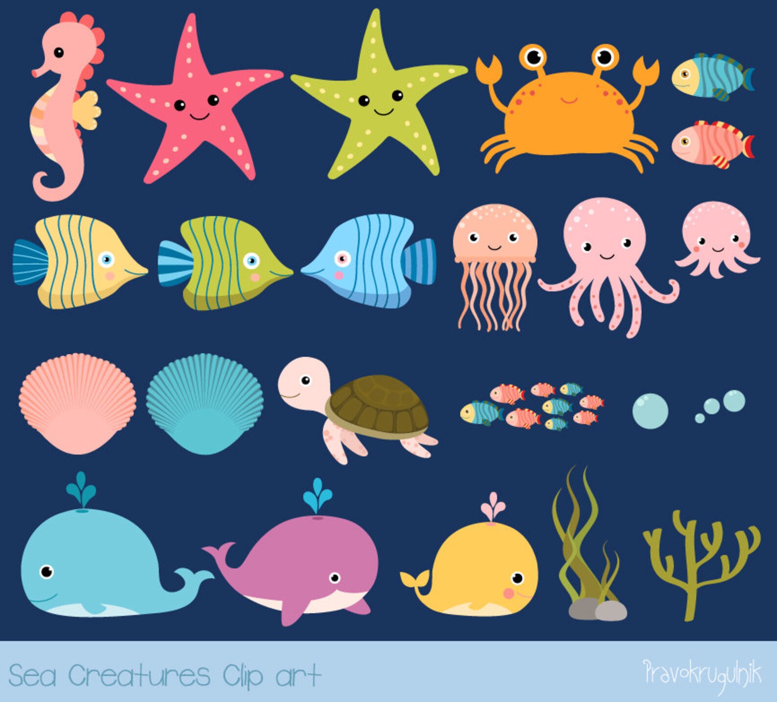 Sea Animal Clip Art, Under the Sea Clipart, Seahorse Whale Clip Art ...