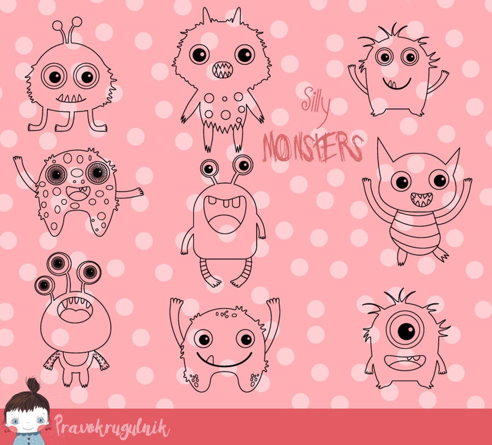 Cute Monster Clipart, Little Monster Digital Stamps, Silly Monsters ...