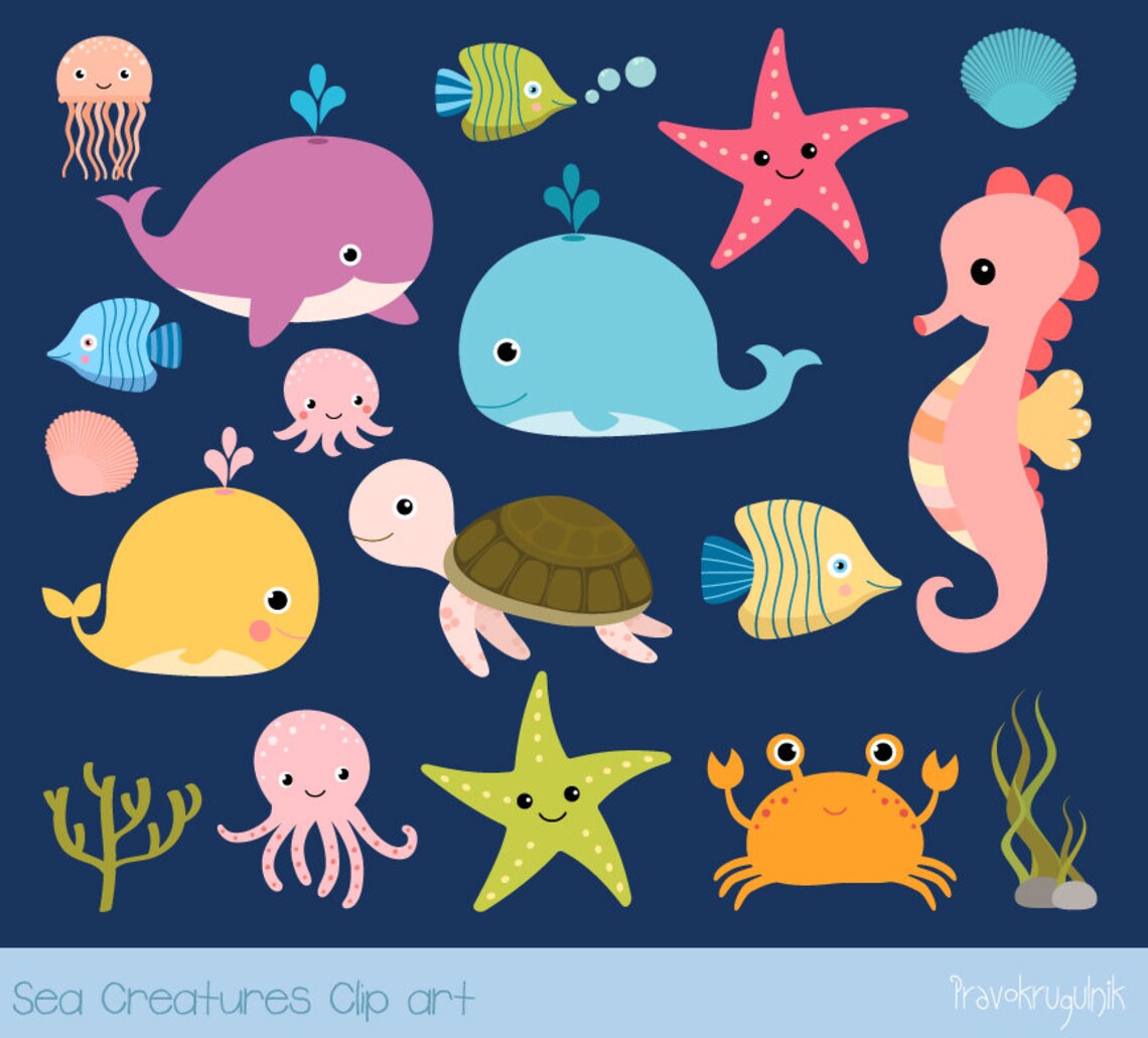 Sea Animal Clip Art, Under the Sea Clipart, Seahorse Whale Clip Art ...