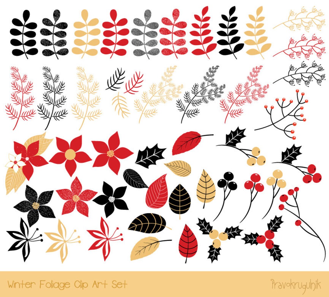 Christmas Flower Clipart, Christmas Foliage Clipart, Holiday Floral ...