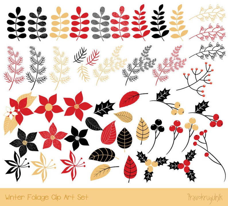Christmas Flower Clipart, Christmas Foliage Clipart, Holiday Floral ...