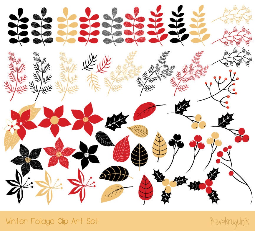Christmas Flower Clipart, Christmas Foliage Clipart, Holiday Floral ...