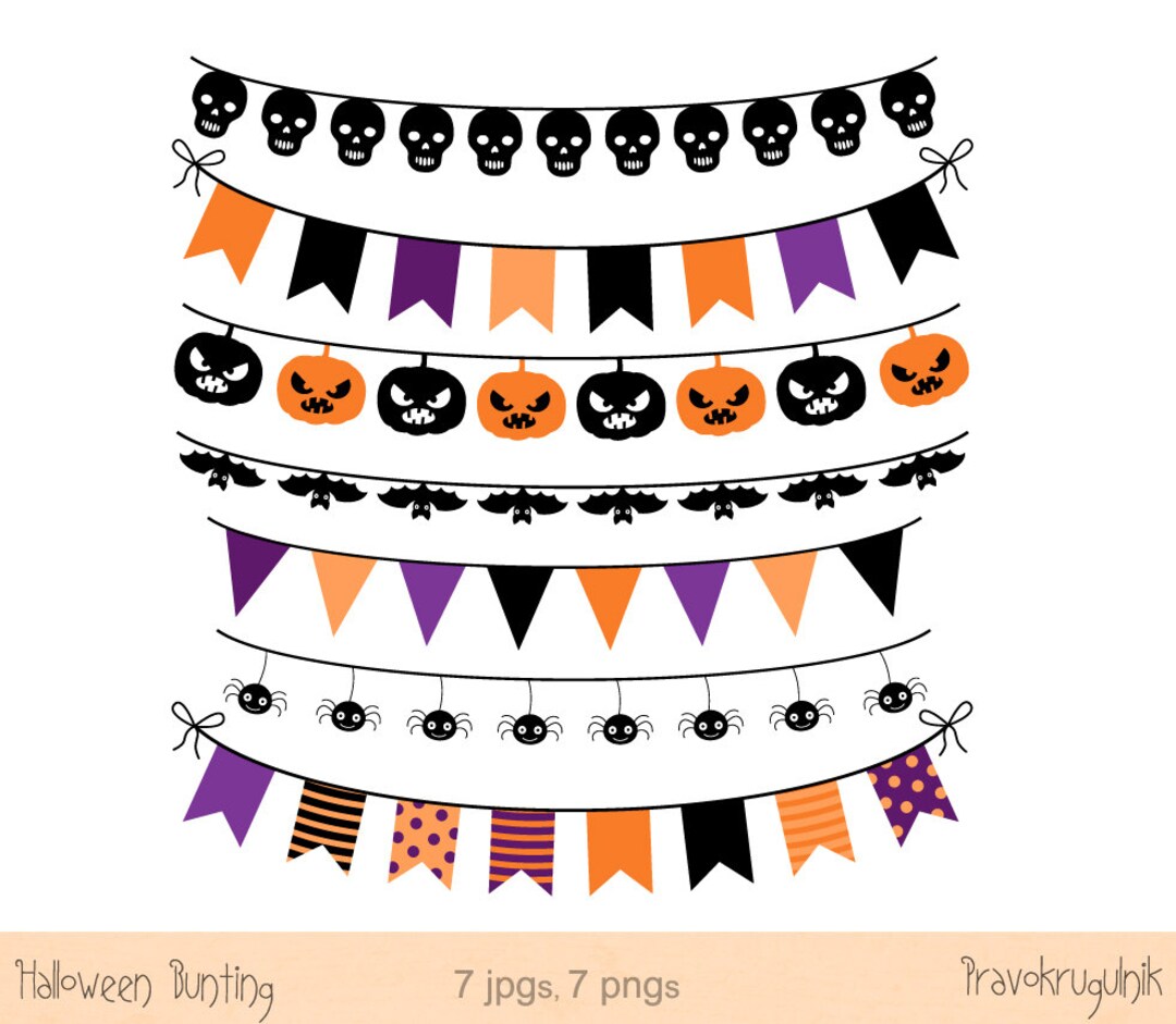 Halloween Banner Clip Art Clipart, Digital Banner Flag Garland Bunting ...