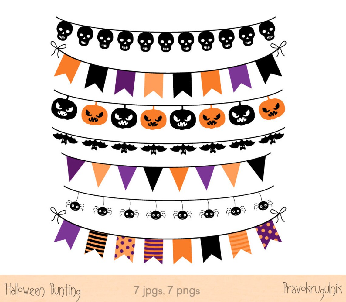 Halloween Banner Clip Art Clipart, Digital Banner Flag Garland Bunting ...
