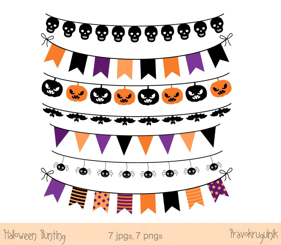 Halloween Banner Clip Art Clipart, Digital Banner Flag Garland Bunting ...