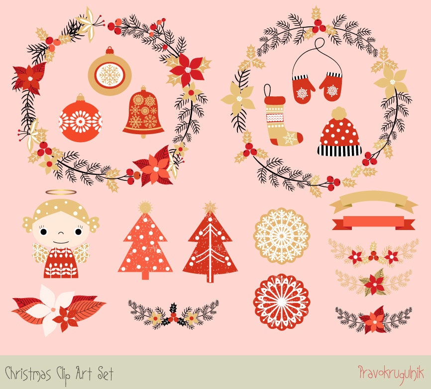 Cute Christmas Clipart Set, Holiday Digital Christmas Border Clipart ...
