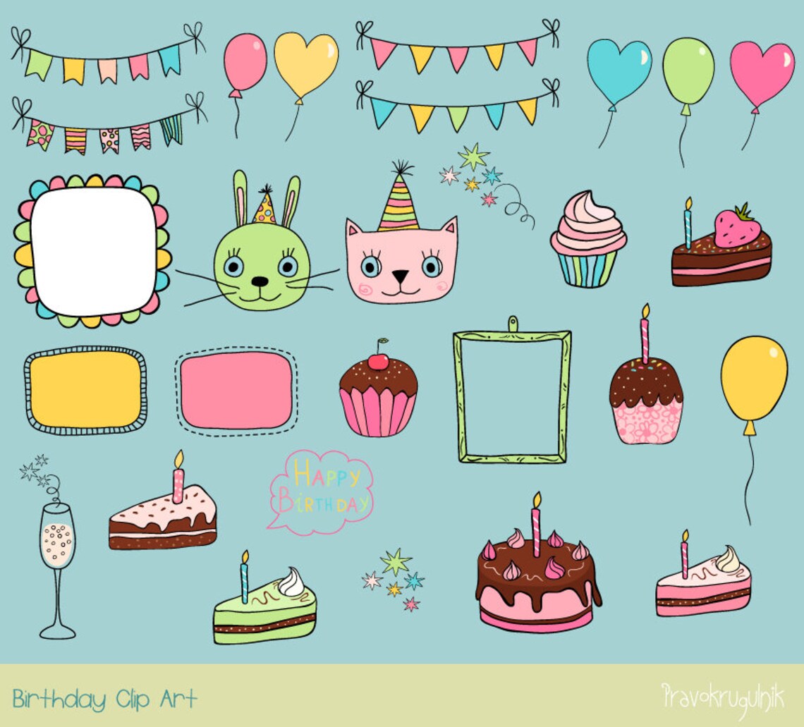 Cute Birthday Clipart Bunting, Birthday Party Clip Art Balloon ...