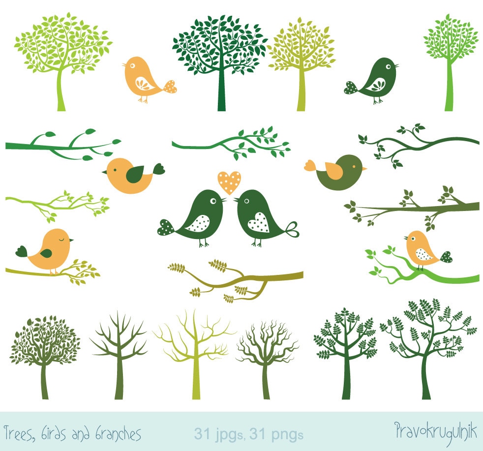 Love Birds Tree Clip Art