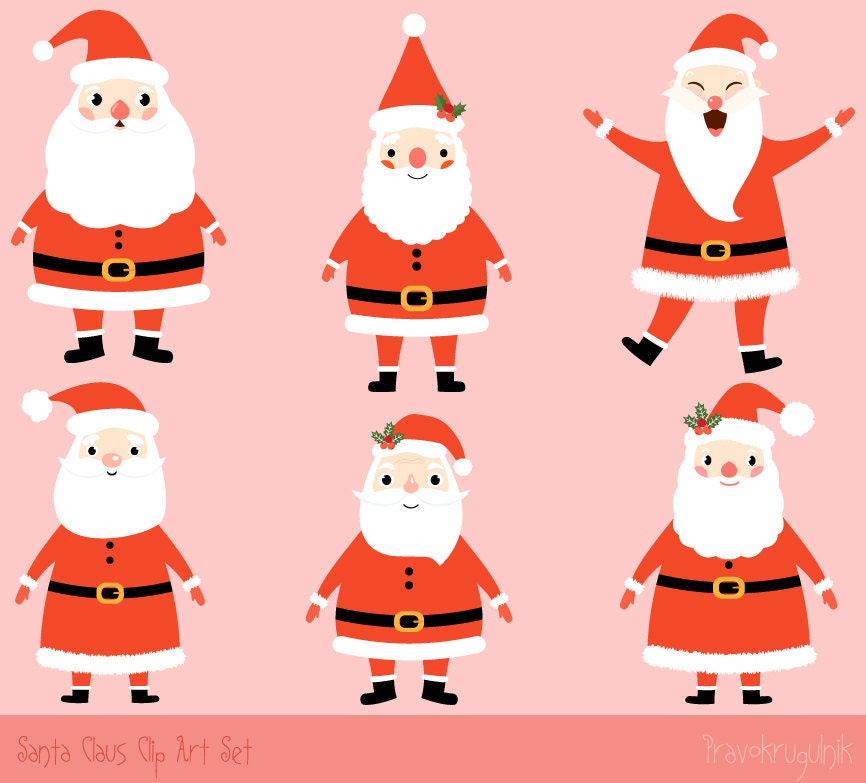 Santa Claus Clipart, Kawaii Santa Clip Art Set, Cute Santa Clipart ...