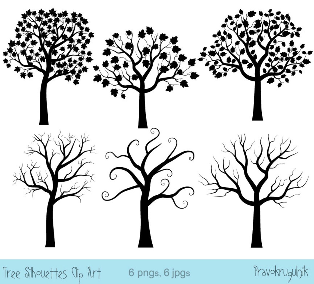 Wedding Tree Silhouette Clip Art, Black Fingerprint Tree Graphic ...