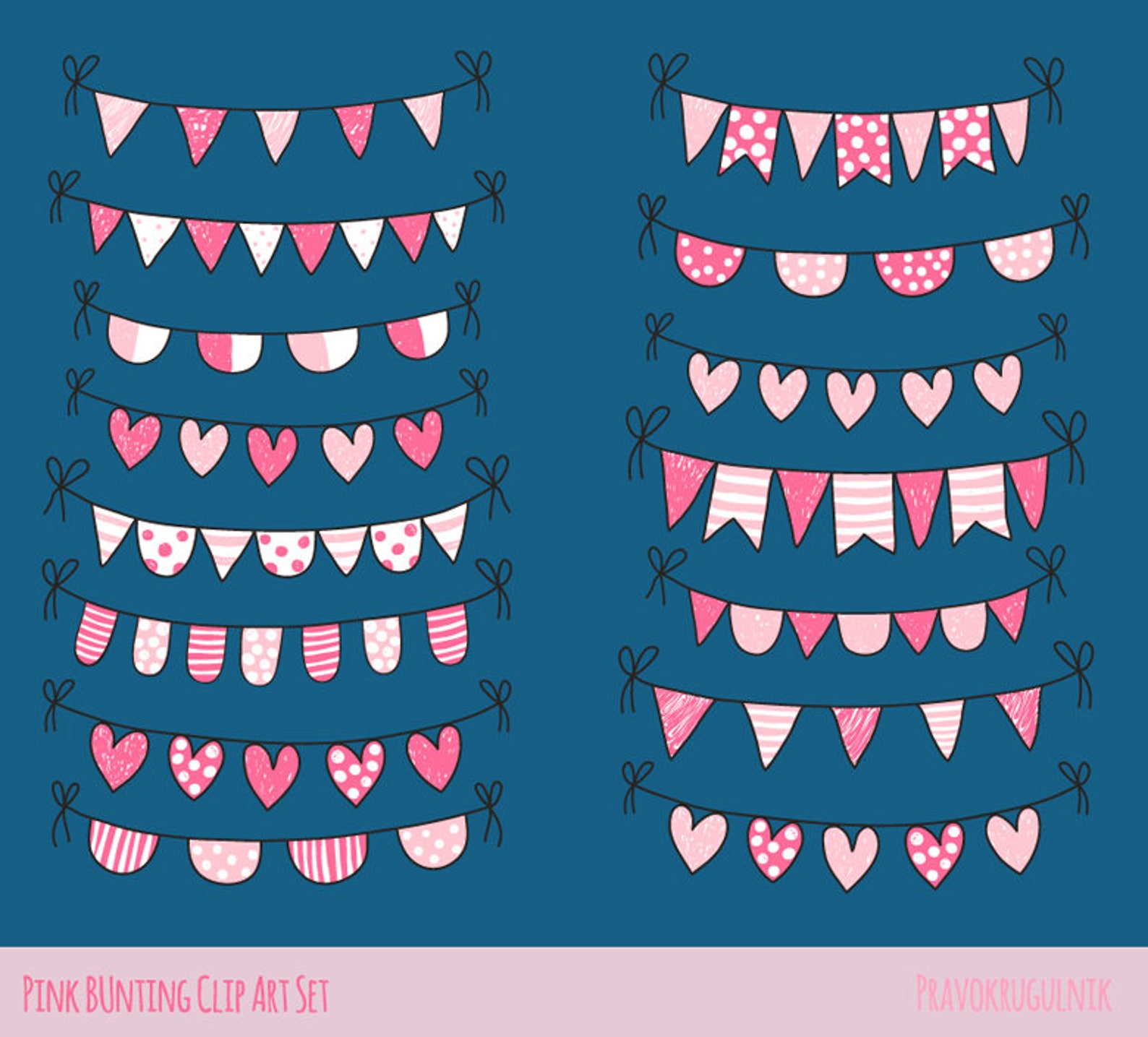 Valentine Bunting Clipart, Love Bunting Clip Art, Cute Hand Drawn ...