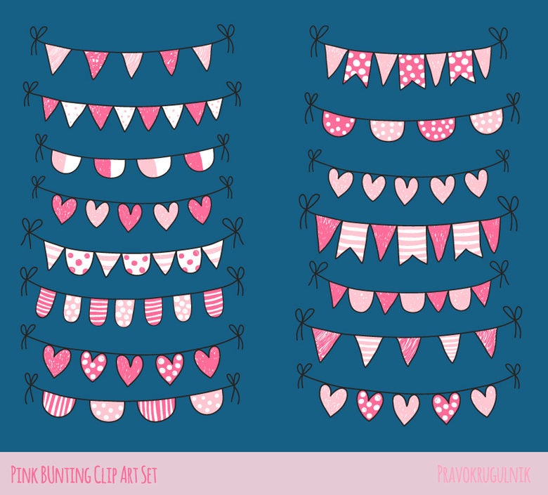 Valentine Bunting Clipart, Love Bunting Clip Art, Cute Hand Drawn ...