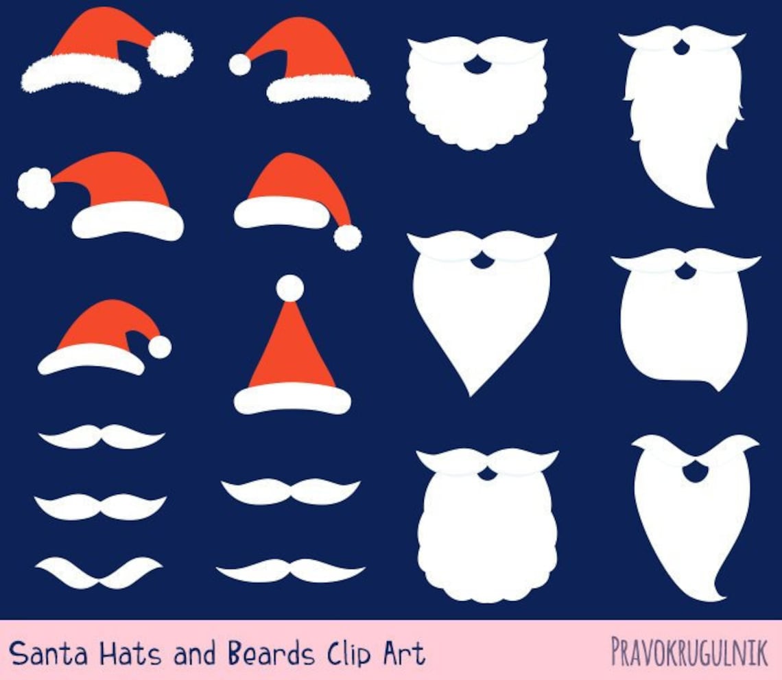 Santa Hat and Beard Clipart Set Santa Hat Clip Art Digital - Etsy