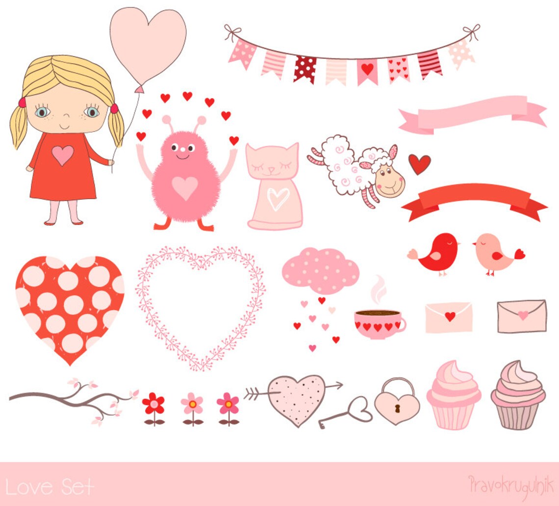 Love Clipart Collection Hand Drawn Valentine Clip Art - Etsy