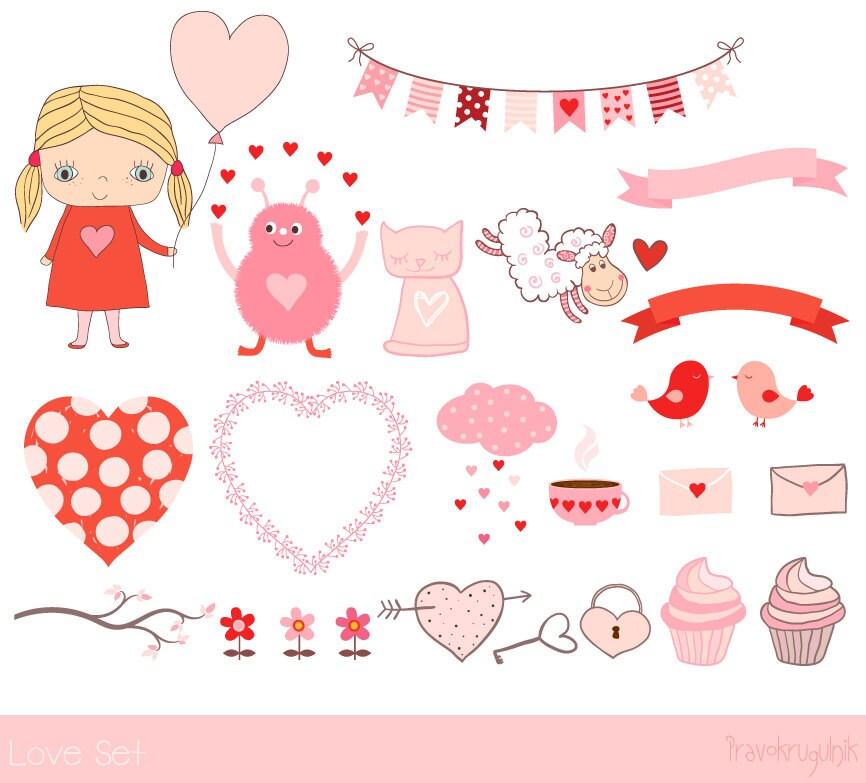 Love Clipart Collection, Hand Drawn Valentine Clip Art, Valentine's Day ...