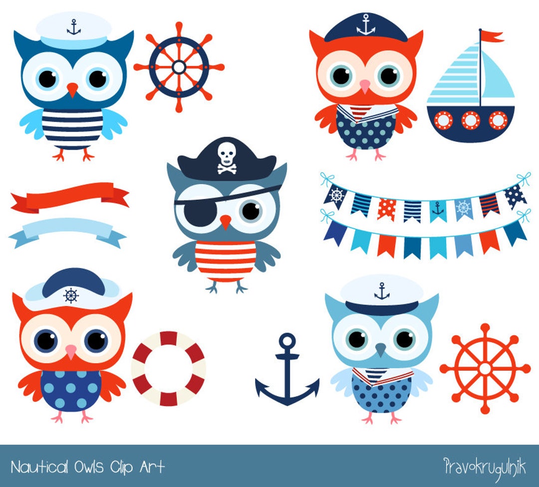 Cute Nautical Owl Clipart, Sailor Owl Clip Art Pirate, Boy Nautical ...