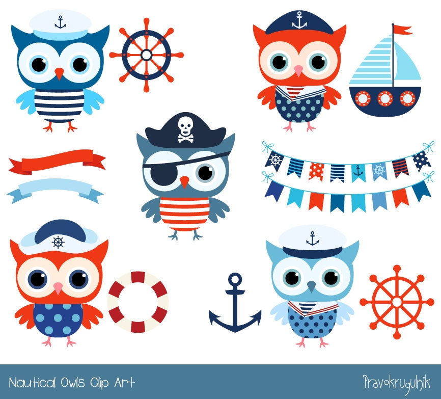 Cute Nautical Owl Clipart Sailor Owl Clip Art Pirate Boy - Etsy