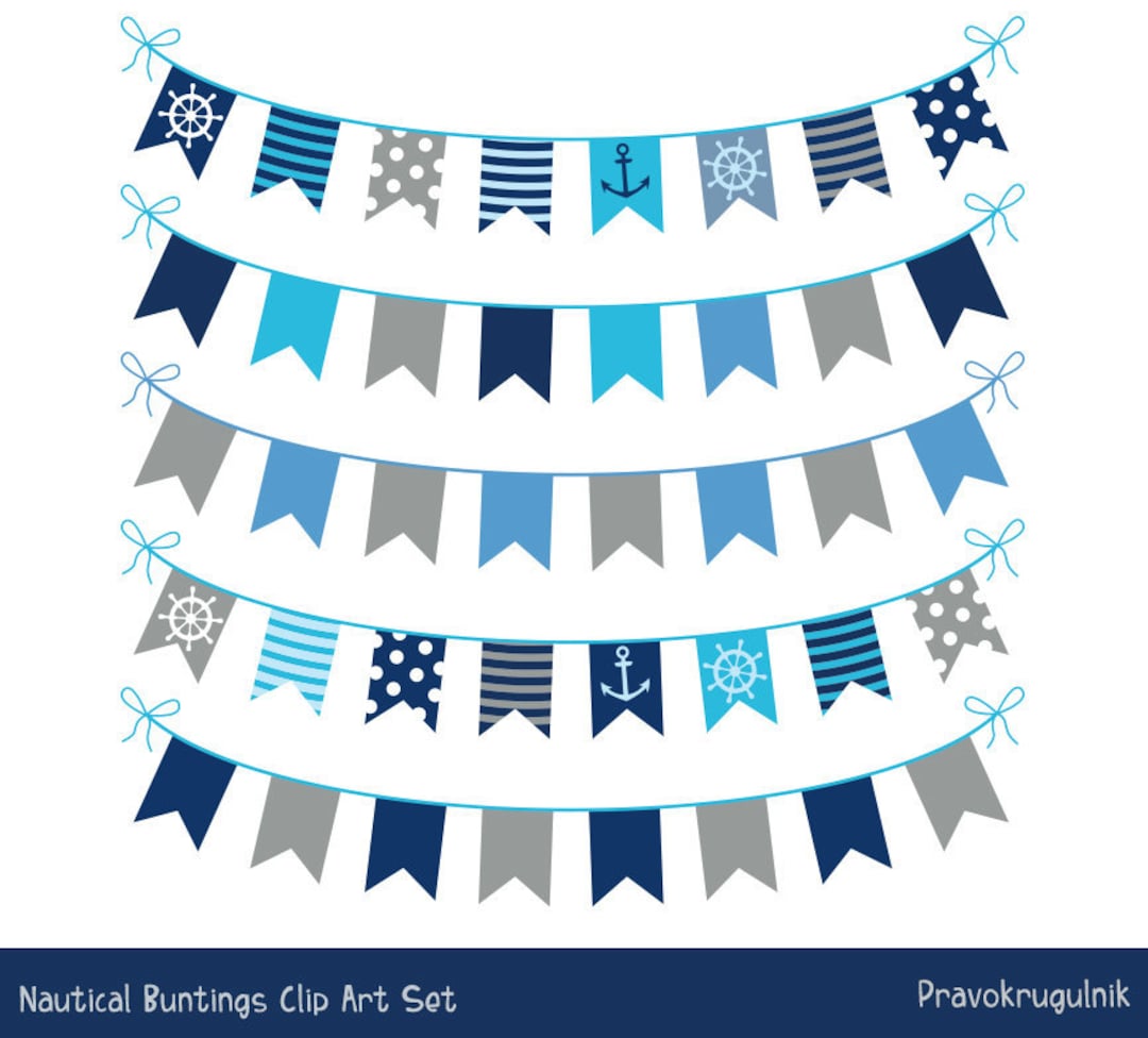 Nautical Bunting Clipart Gray Blue, Nautical Banner Clip Art, Boy ...