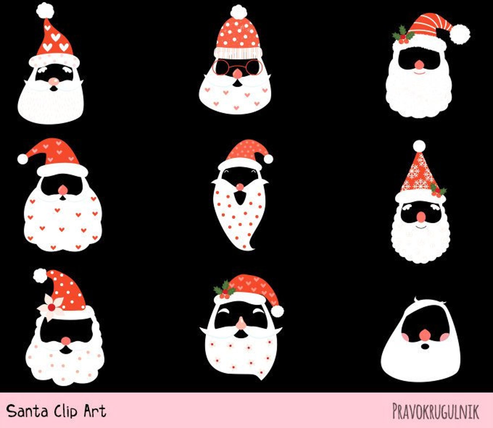 Hipster Santa Face Clipart Set Santa Mask Clip Art Digital - Etsy