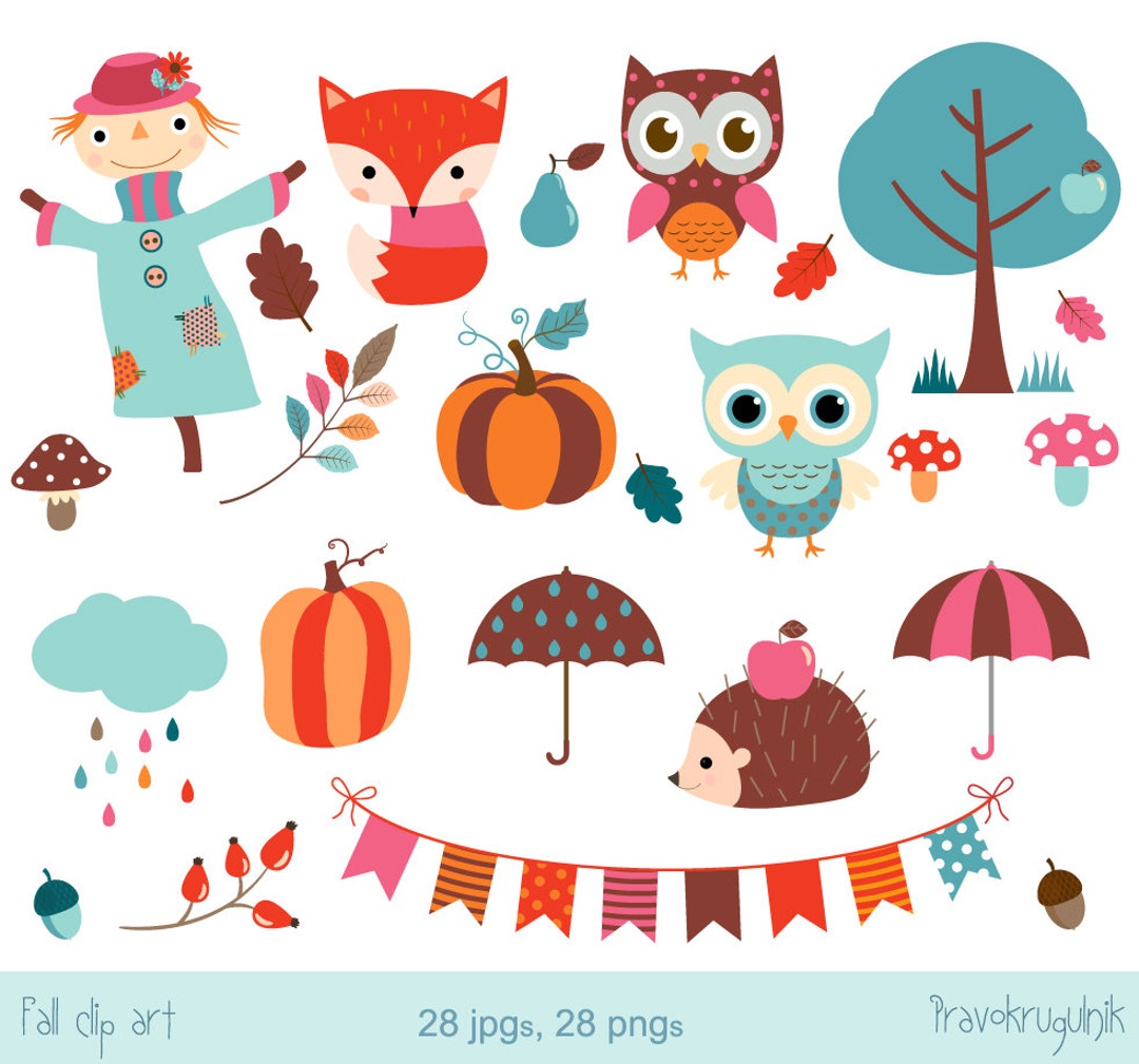 Fall Clipart, Autumn Clip Art, Woodland Animal Clipart, Scarecrow Clip ...