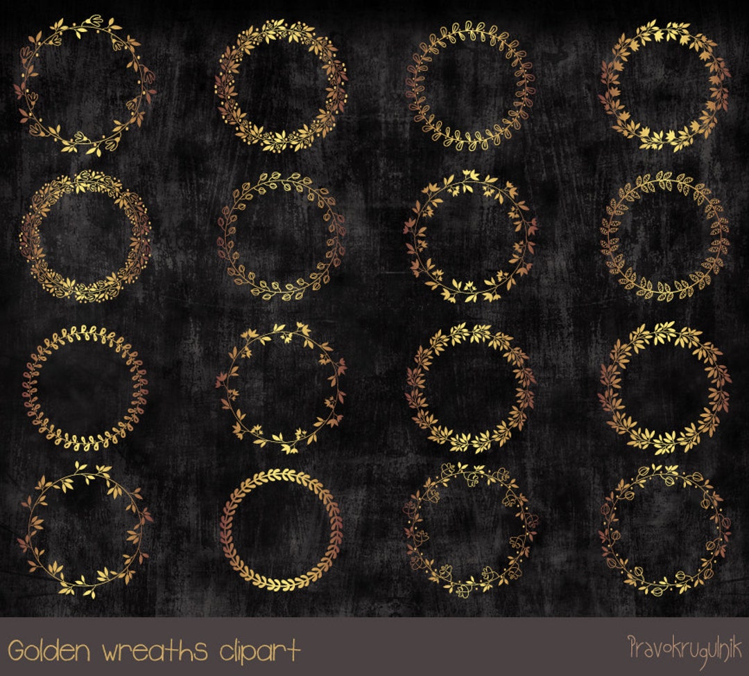Gold Frame Clipart, Golden Leaf Circle Frame Clipart, Elegant Floral ...