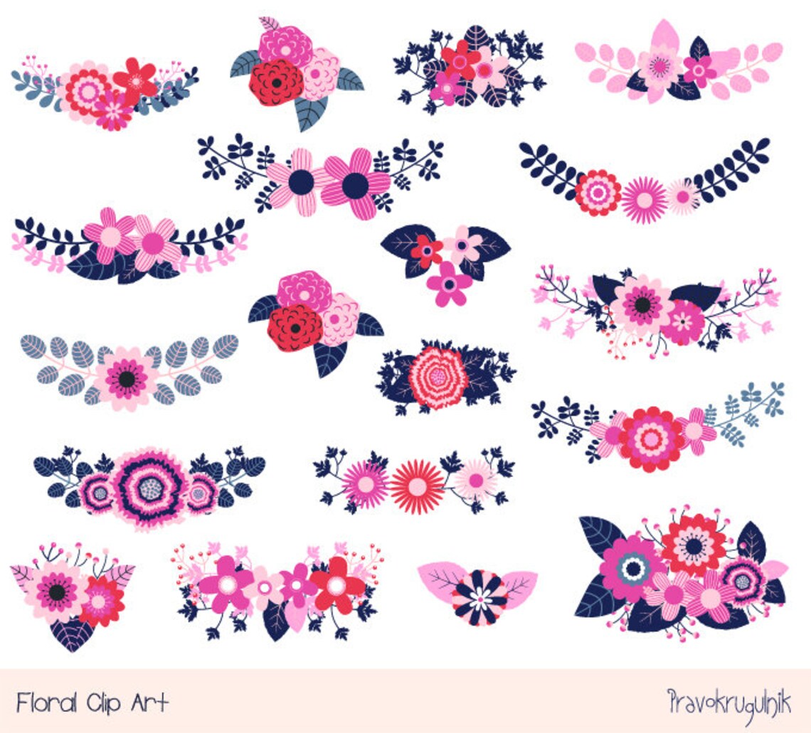 Floral Wedding Clipart Pink, Rustic Wedding Flower Clipart, Vintage ...