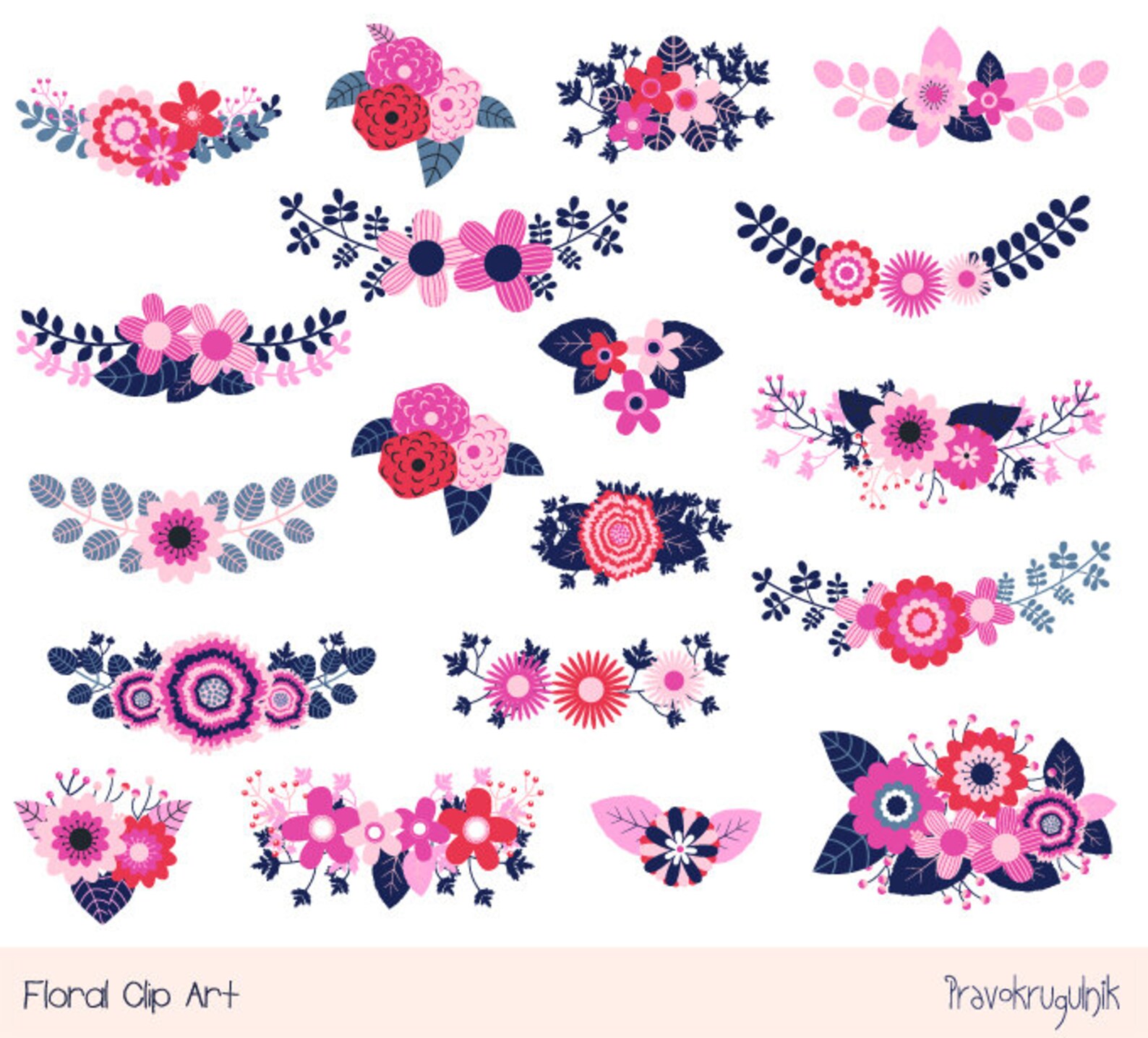 Floral Wedding Clipart Pink, Rustic Wedding Flower Clipart, Vintage ...