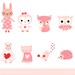 Cute Valentine Animal Clipart, Pink Kawaii Animal Clip Art, Valentine ...