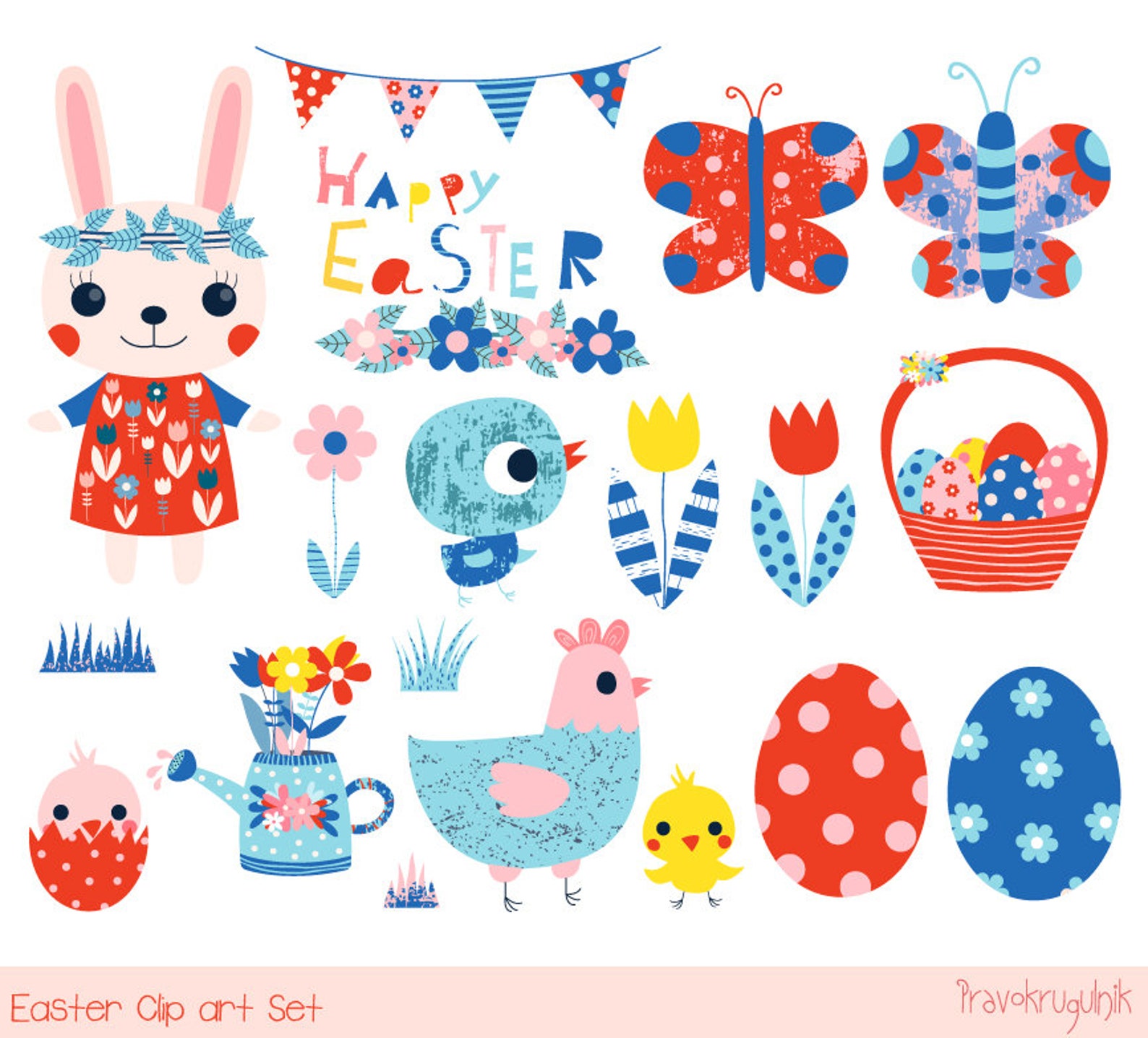 Cute Easter Clipart Spring Happy Easter Clip Art Set Easter - Etsy