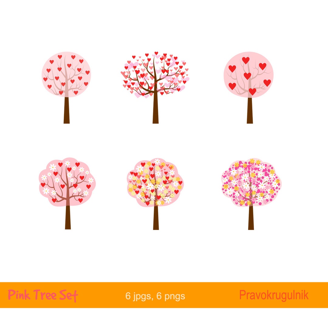 Heart Tree Clip Art, Love Tree Clipart, Colorful Tree Clipart, Pink ...