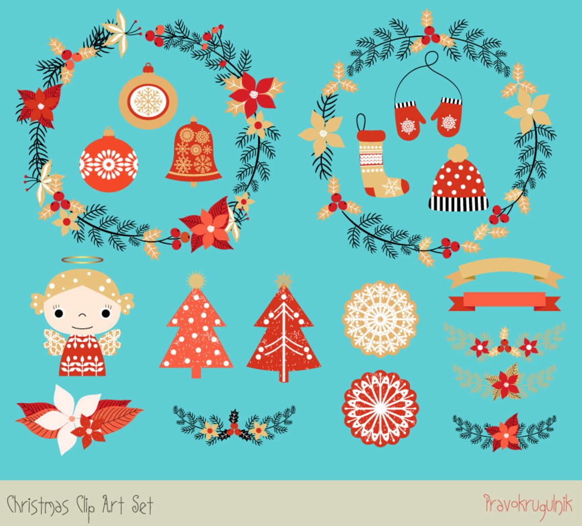 Cute Christmas Clipart Set, Holiday Digital Christmas Border Clipart ...