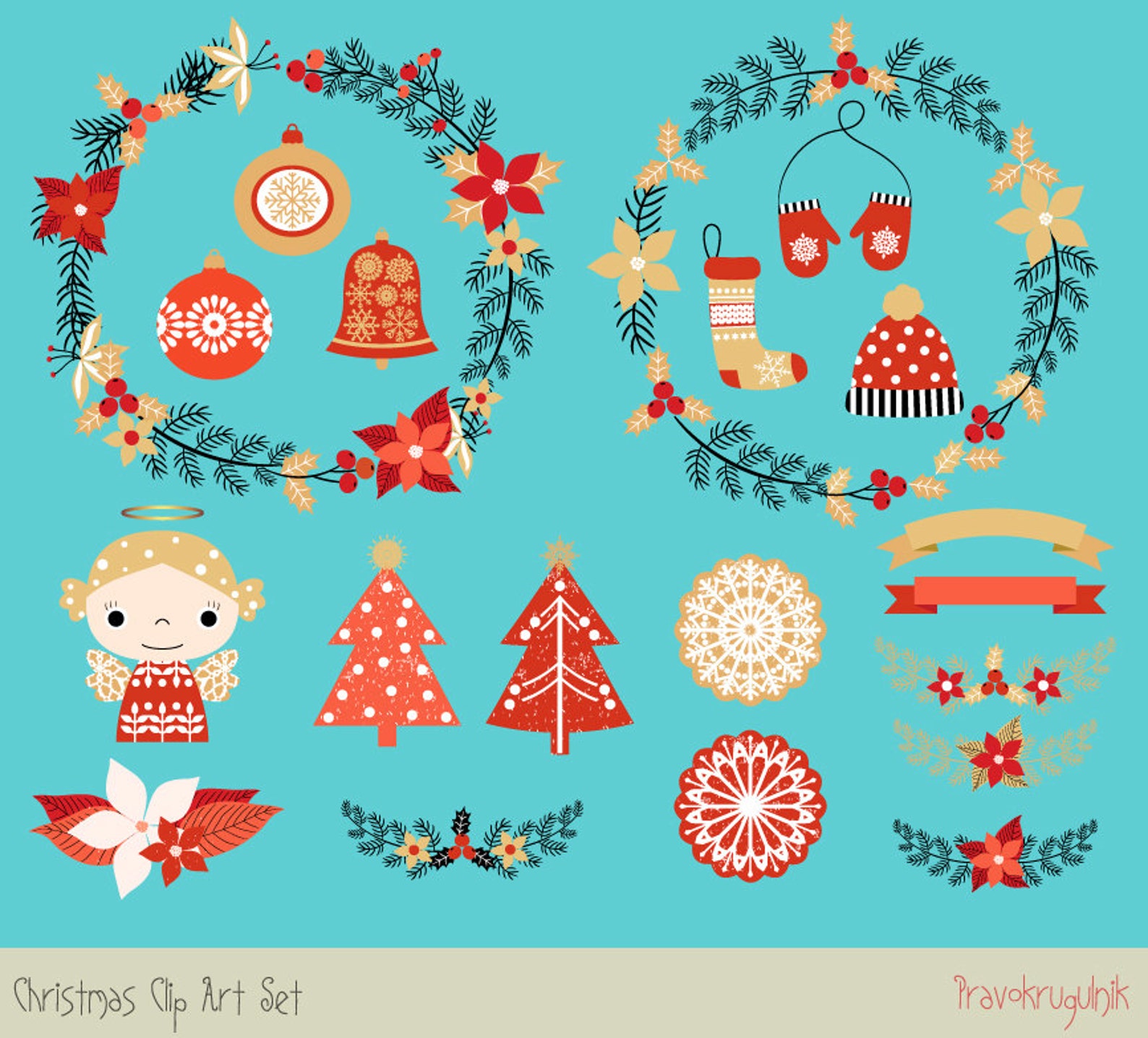 Cute Christmas Clipart Set, Holiday Digital Christmas Border Clipart ...