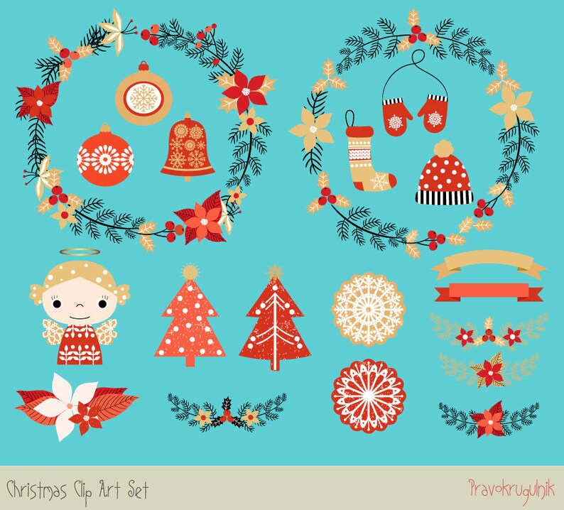 Cute Christmas Clipart Set, Holiday Digital Christmas Border Clipart ...