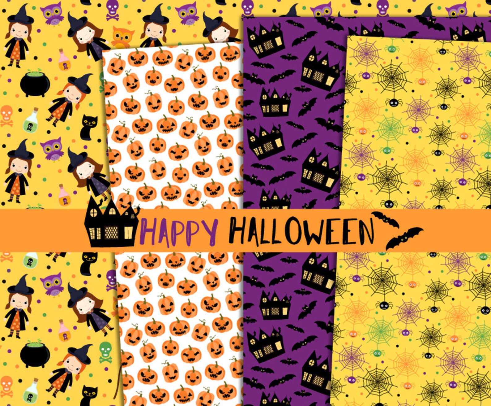 Halloween Digital Paper Pack, Cute Halloween Background Pattern ...