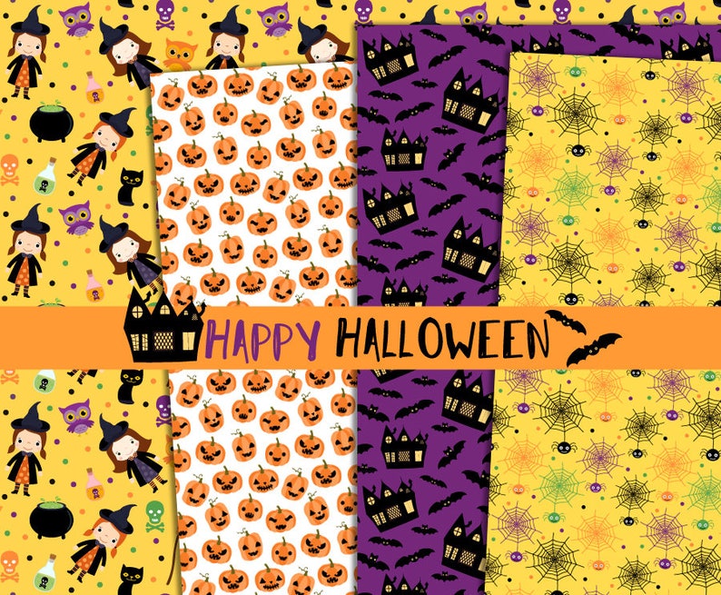 Halloween Digital Paper Pack, Cute Halloween Background Pattern ...