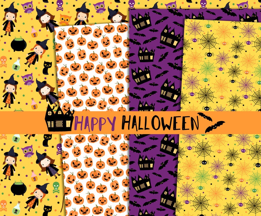 Halloween Digital Paper Pack, Cute Halloween Background Pattern ...