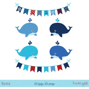 Boy Nautical Clipart, Blue Whale Clipart, Sea Anchor Clip Art, Sailing ...