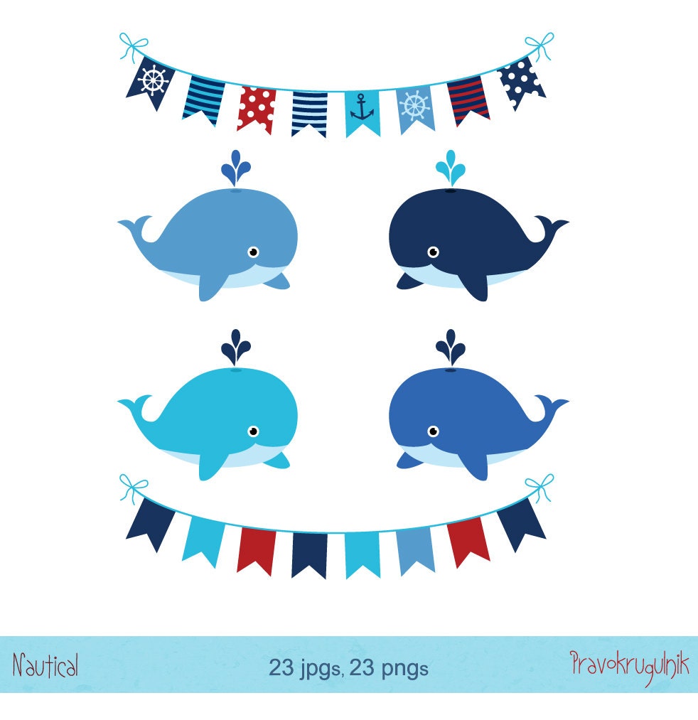 Boy Nautical Clipart, Blue Whale Clipart, Sea Anchor Clip Art, Sailing ...