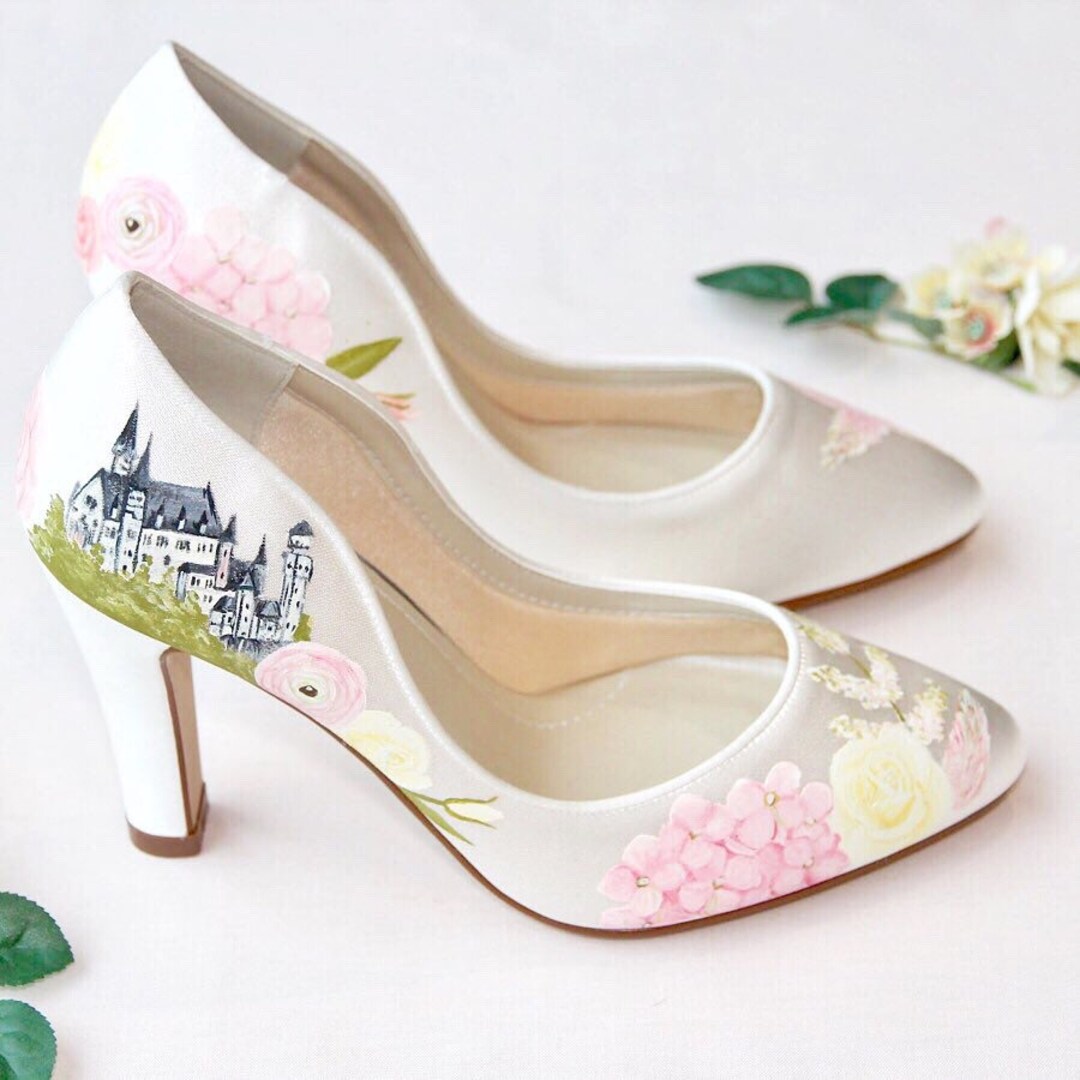 Pink Princess Wedding Shoes With Castle and Horse Design, Pink ...