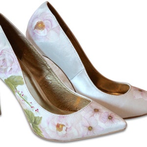 Pink Garden Rose Hand-painted Floral Print Custom Wedding Shoes - Etsy