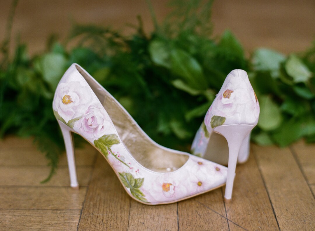Pink Garden Rose Hand-painted Floral Print Custom Wedding Shoes - Etsy