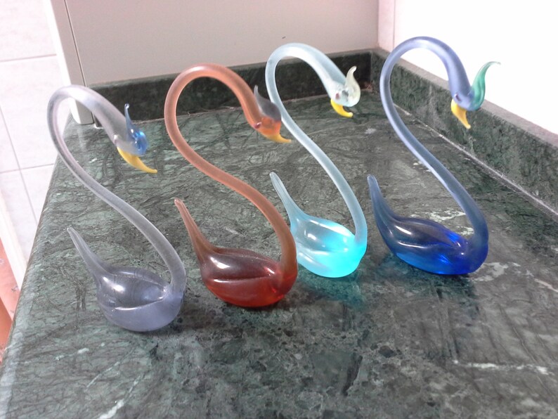 Set of 4 Vintage Murano Glass Swans miniatures Swans figurine | Etsy