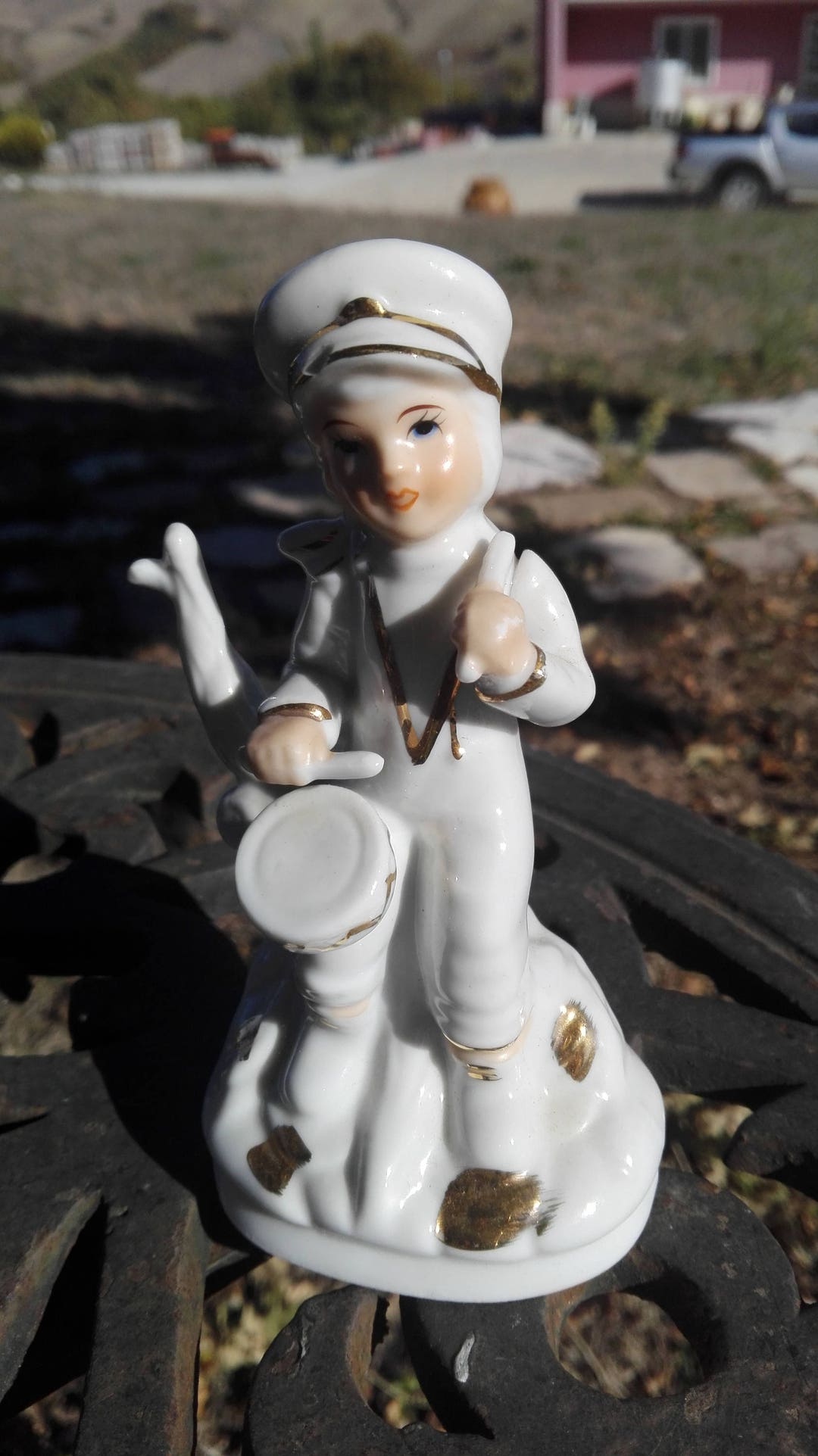 Porcelain Baby Drum Player, Baby Drum Player Figurine, Miniature Baby ...