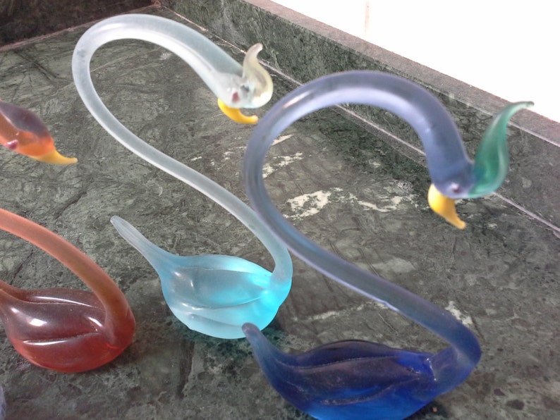Set of 4 Vintage Murano Glass Swans Miniatures Frosty Glass - Etsy