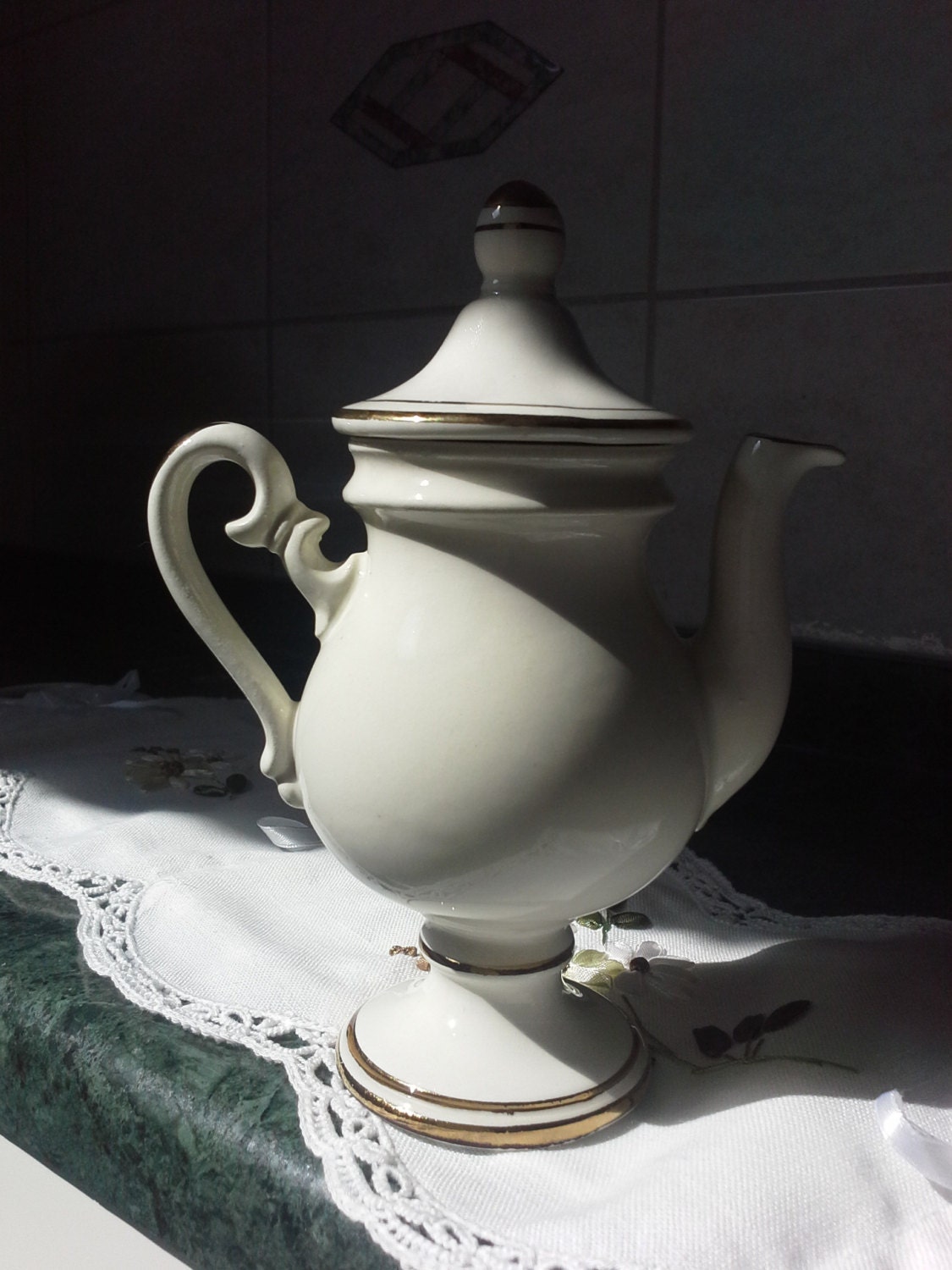 Vintage French Porcelain Tea Pot, Cofee Pot, White Porcelain Coffee ...