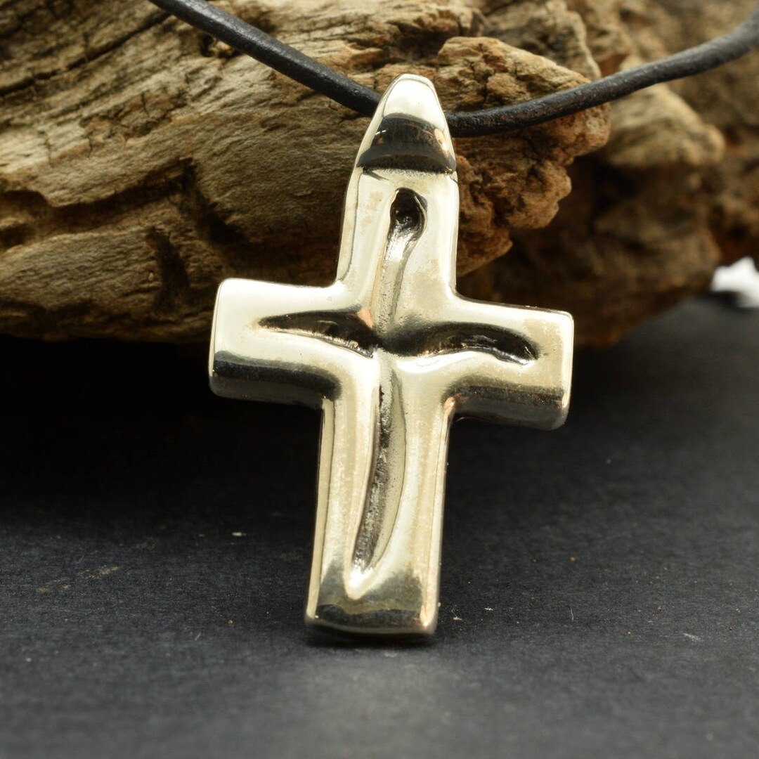 Silver Men's Solid Cross Pendant Sterling Silver Cross Necklace Black ...